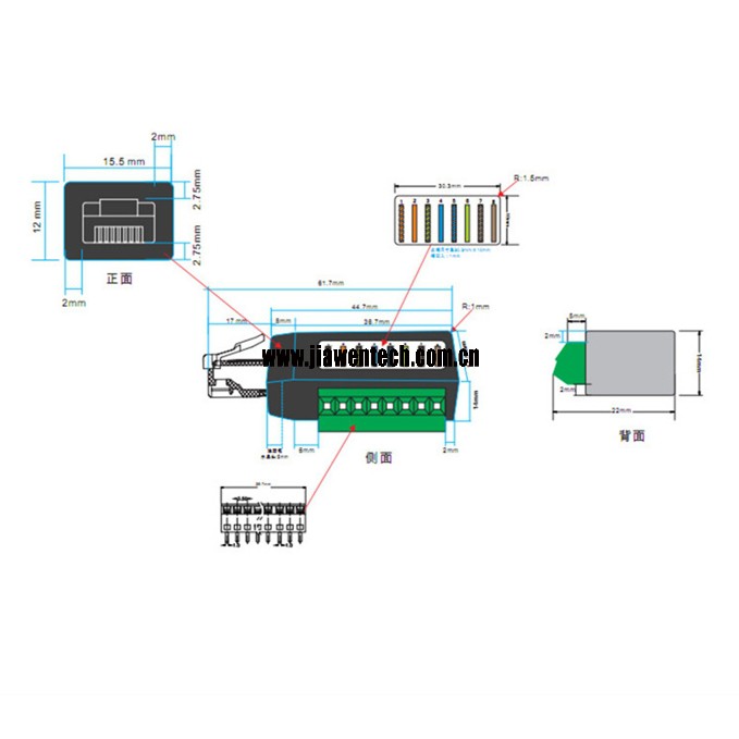 RJ45 to 8 screws terminal block connector-Teminal Block-SHENZHEN JIAWEN ...